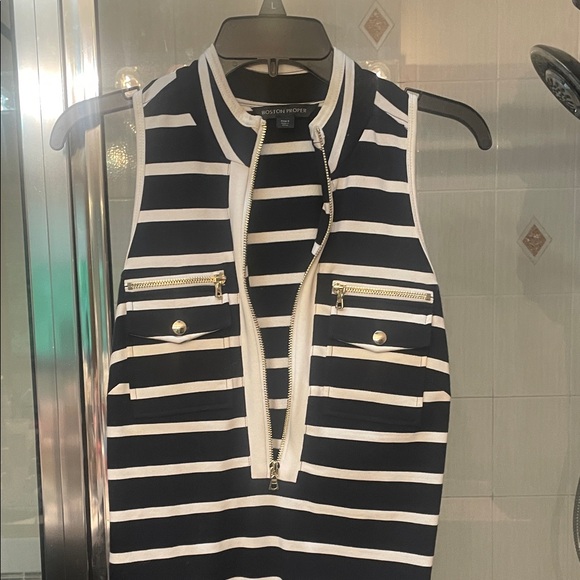 Boston Proper | Dresses | Boston Proper Monochrome Striped Zipup Dress ...